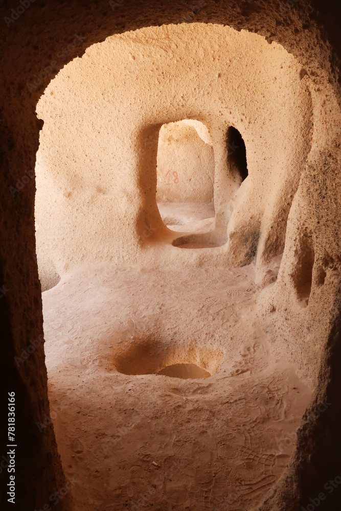 The cave structure inside the famous Uchisar Castle, Kalesi, Cappadocia ...