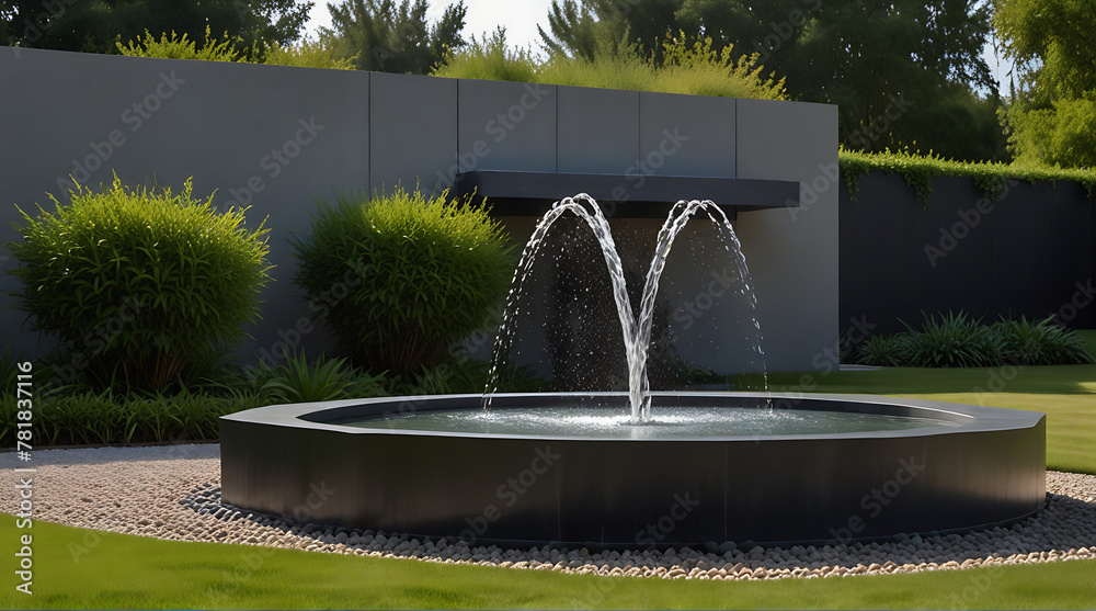 Outdoor home modern water feature fountain waterfall as wide banner ...