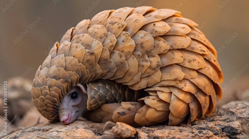 Pangolin Curled Defensively into a Ball Showcasing Unique Armored ...