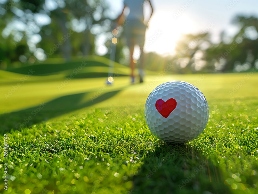 A hyper-realistic image of a golf ball with a heart motif in motion ...