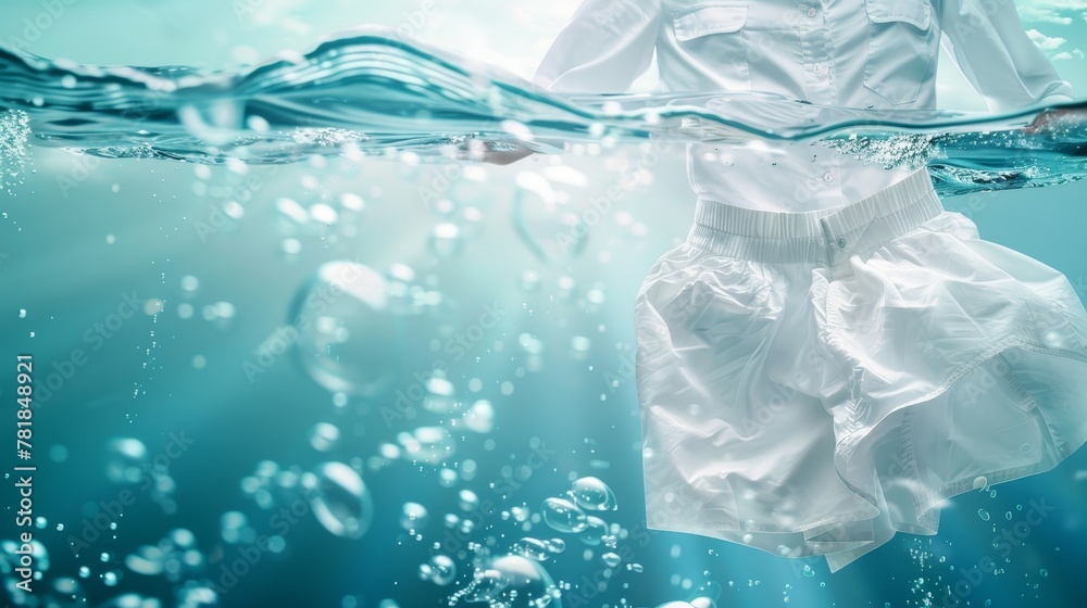 Laundry work ad with floating clothes in bubbles for effective ...