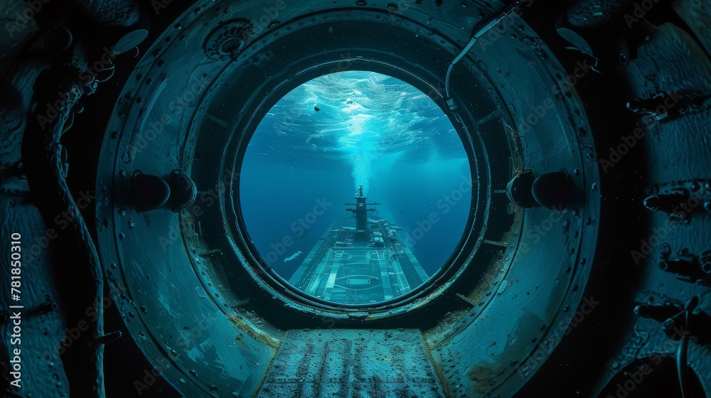 Carrier viewed through the periscope of a submarine, intriguing ...
