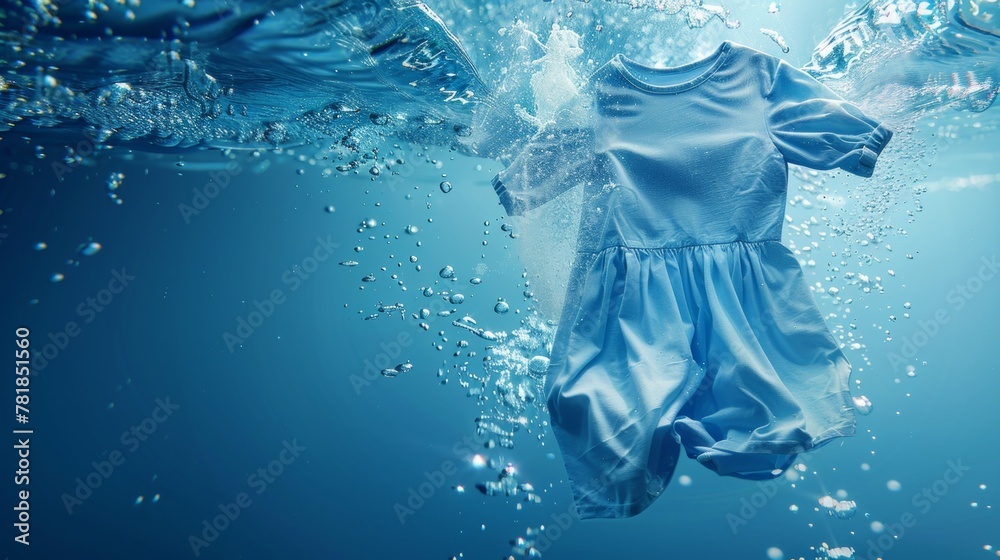 Laundry work ad floating clothes with bubbles in washing machine ...