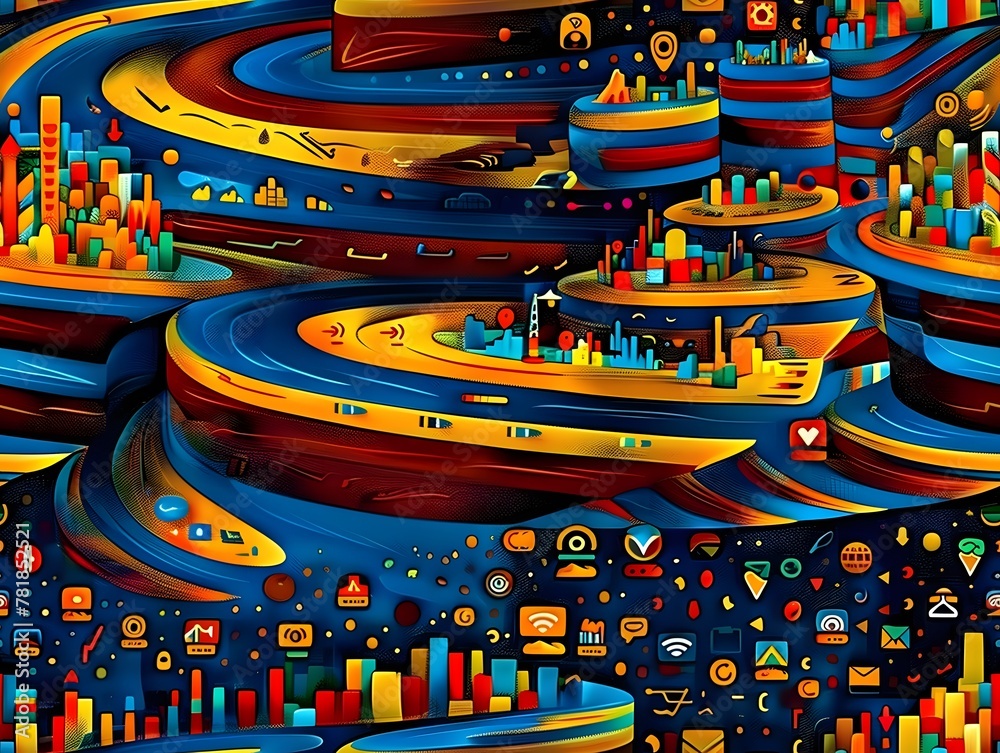 Abstract digital landscape representing dynamic customer journey with ...