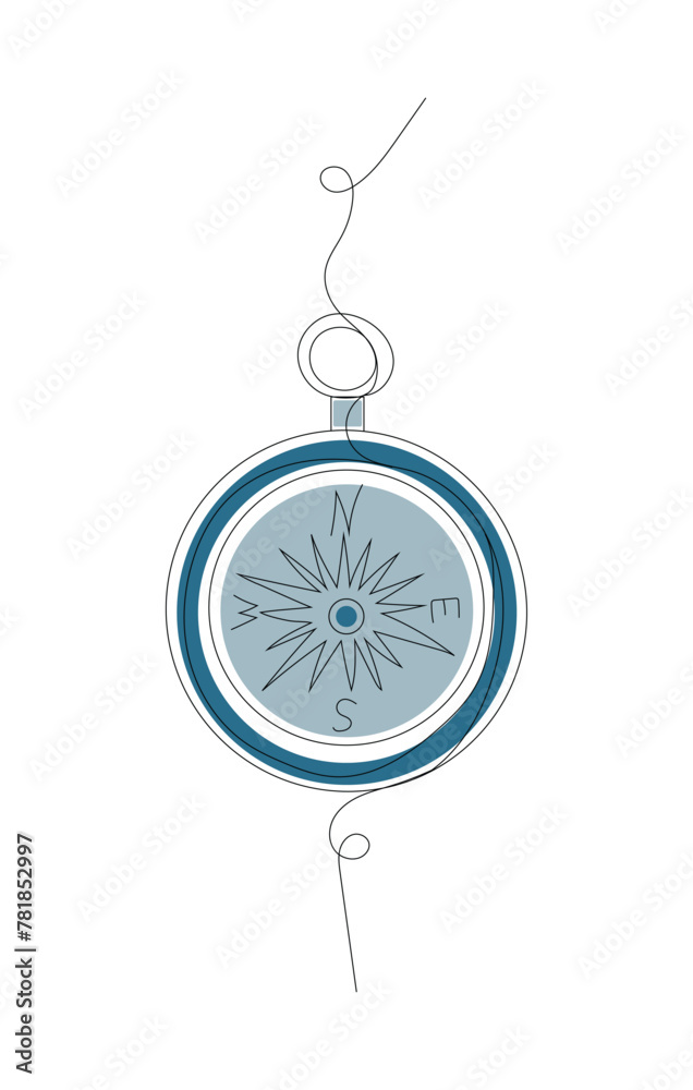 Continuous one line drawing of compass connected together in simple ...