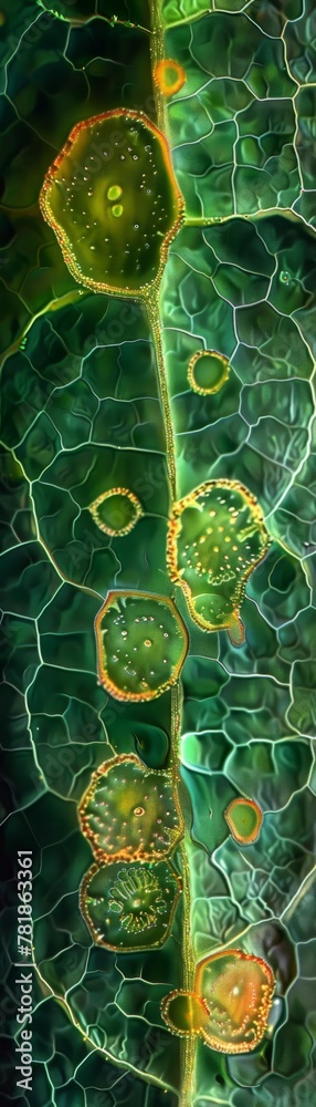 Stomata cells on a leaf, microscopic view, showing gas exchange ...