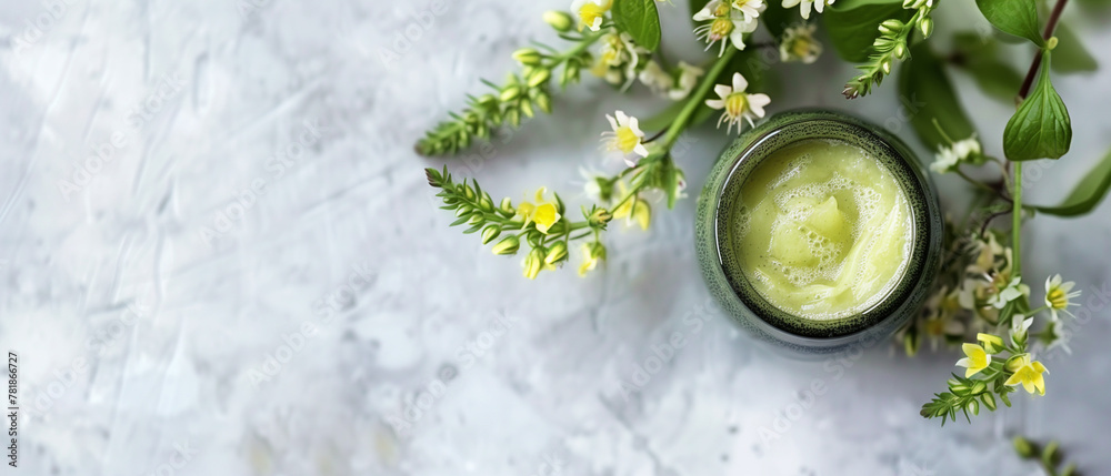 Verbascum - Mullein Herbal Ointment in a Dark Ceramic Bowl with Fresh ...