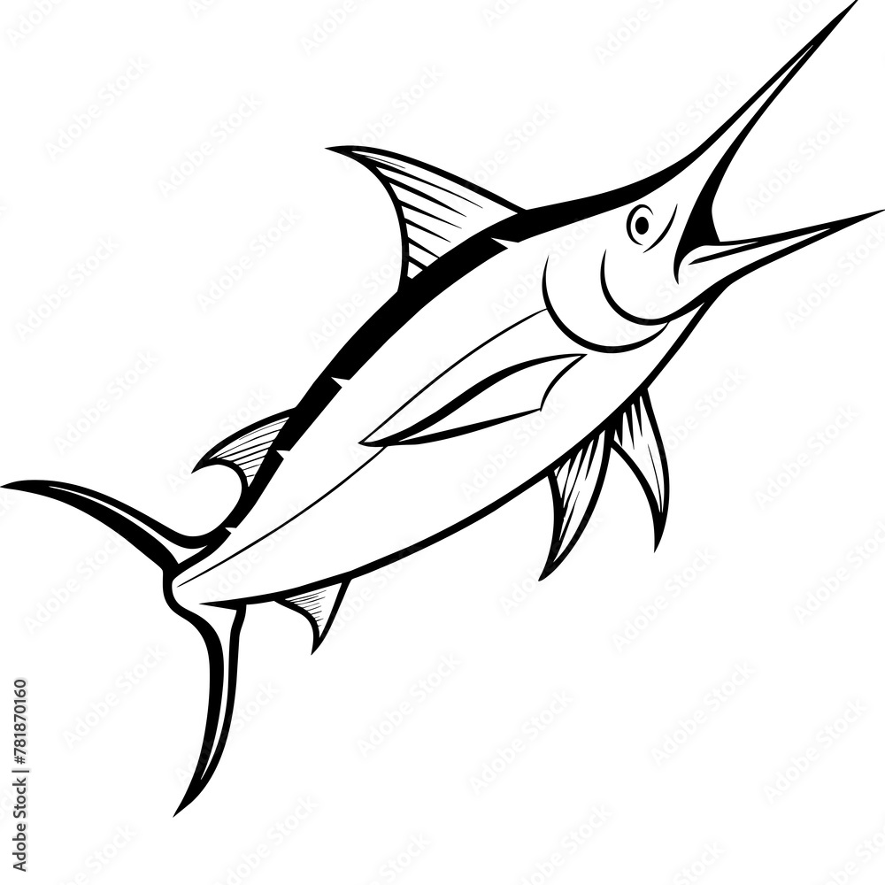 Atlantic blue marlin outline colouring page white-background -Vector ...