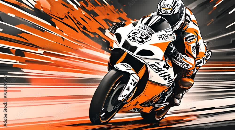 illustration of riding and race of a big bike in the circuit, the rider ...