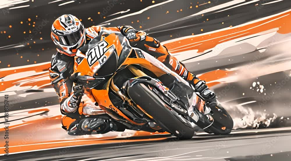illustration of riding and race of a big bike in the circuit, the rider ...