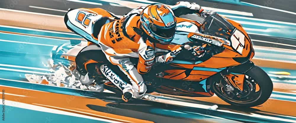 illustration of riding and race of a big bike in the circuit, the rider ...