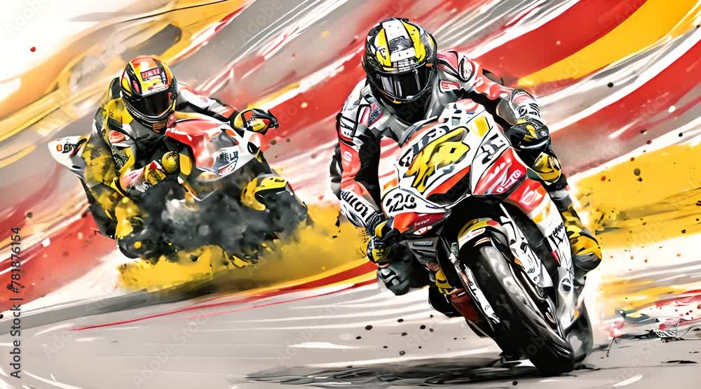 illustration of riding and race of a big bike in the circuit, the rider ...