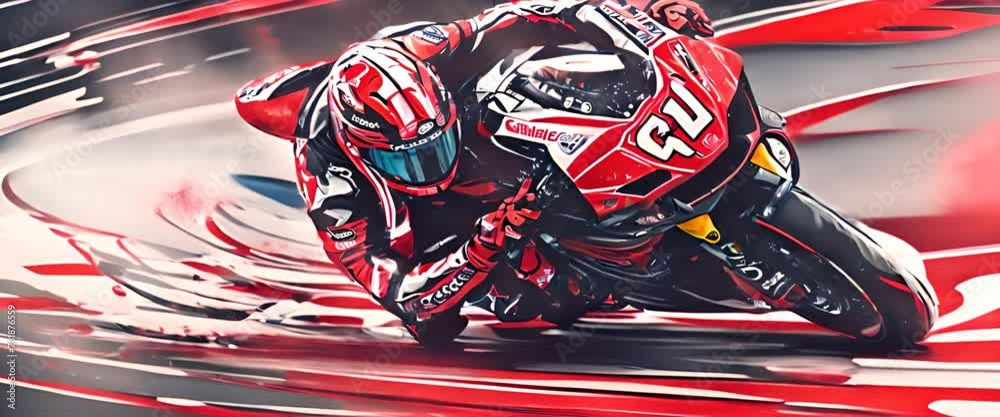 illustration of riding and race of a big bike in the circuit, the rider ...
