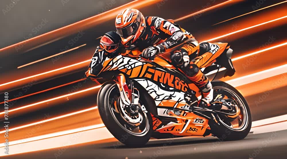 illustration of riding and race of a big bike in the circuit, the rider ...