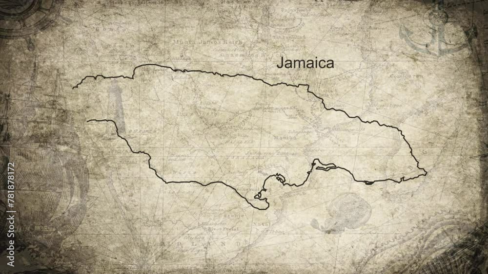 Jamaica map drawn on a cartography background sheet of paper Stock ...