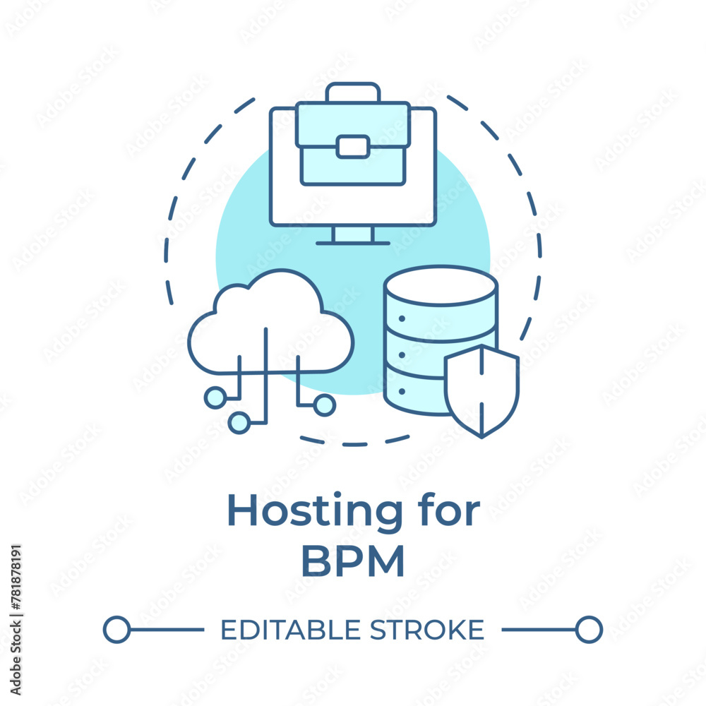Hosting for BPM soft blue concept icon. Cloud computing security. Data ...
