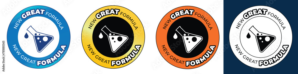 New Great formula Icon collection. Flask symbol on round badge icon set ...