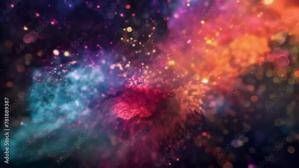 Like fireworks in the night sky bursts of colorful particles light up ...