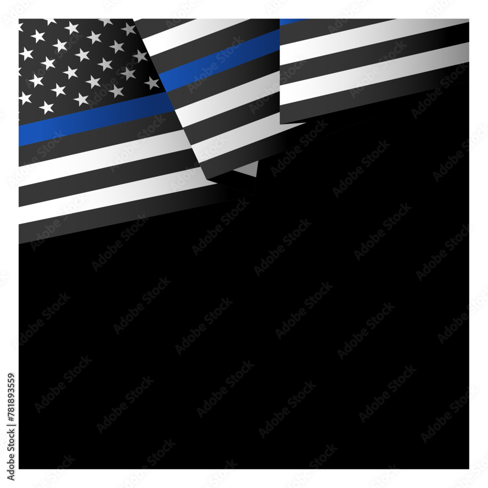 Thin Blue Line flag against a dark background, representing law ...