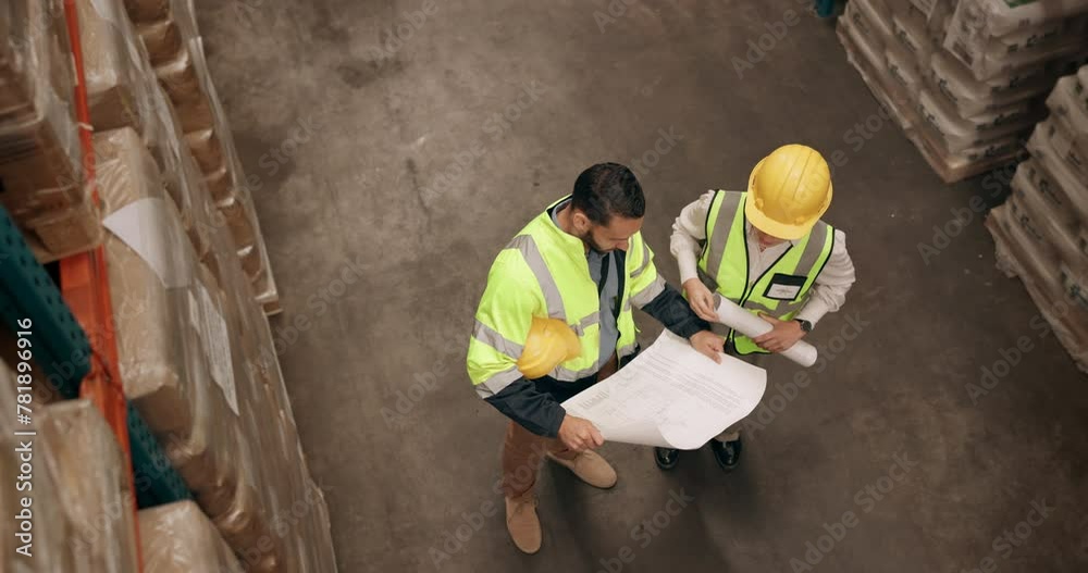 Logistics, paperwork and people in warehouse for stock inspection ...
