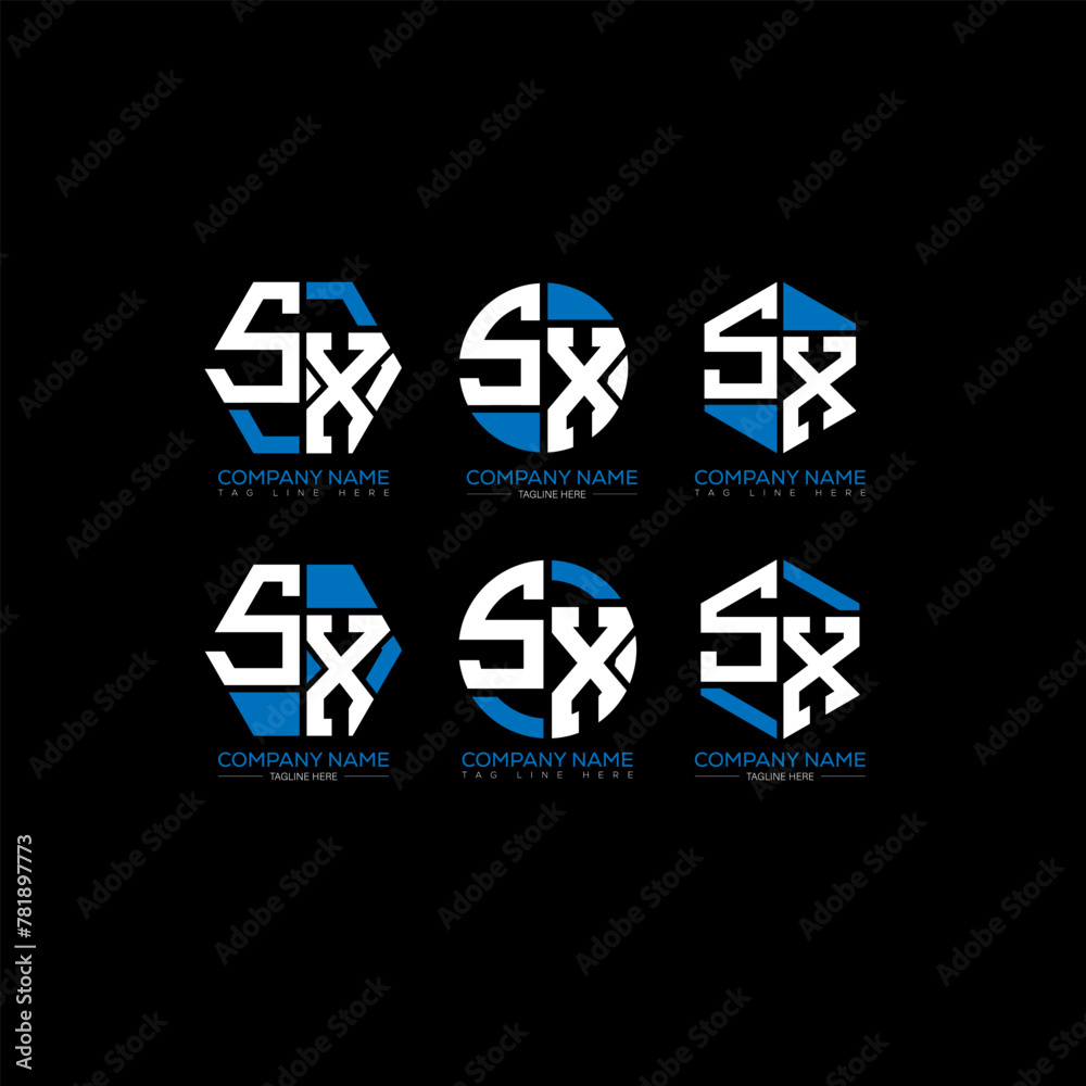 SX minimalist and classic logo set design.SX monogram polygonal and ...