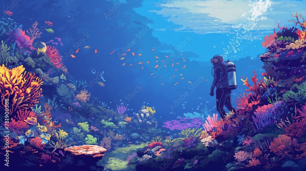 a diver enjoys the spectacle of an incredibly beautiful amazing ...
