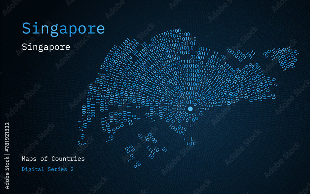 A map of Singapore depicted in zeros and ones in the form of a circle ...