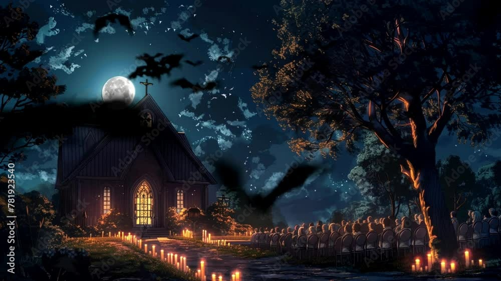 The moonlit sky provided a serene backdrop for the outdoor church ...