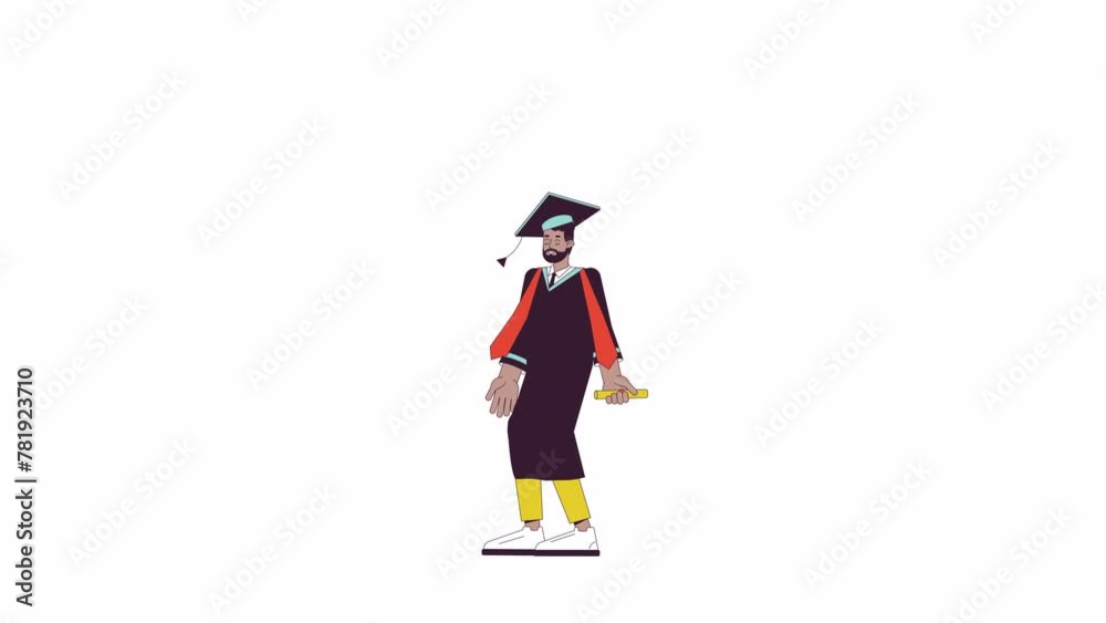 Jumping male student in graduation gown line 2D character animation ...