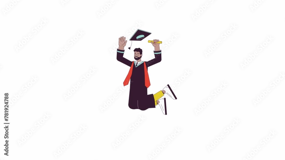 African american male student with diploma graduation line 2D character ...