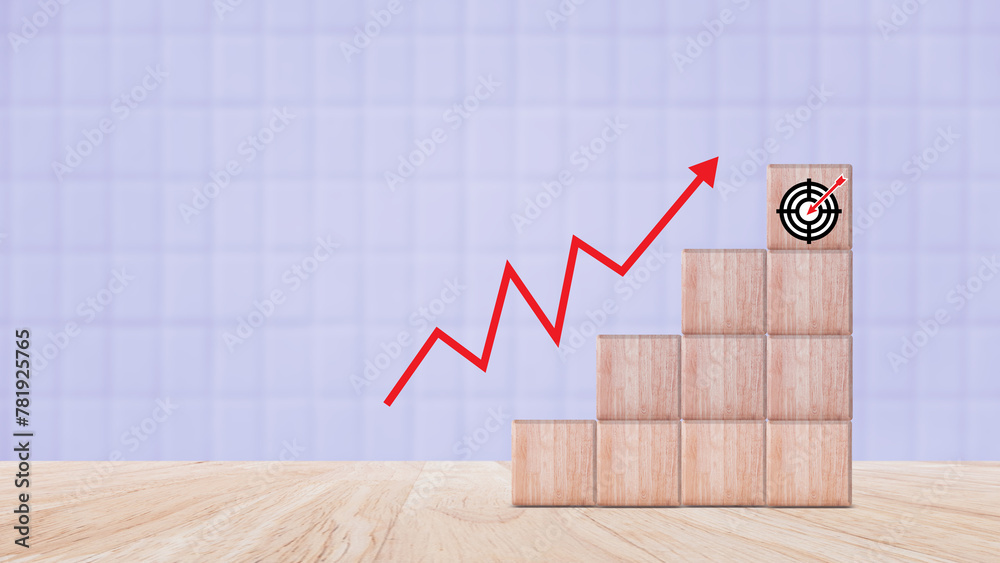 Target concept, objective, virtual target board and rising arrows ...