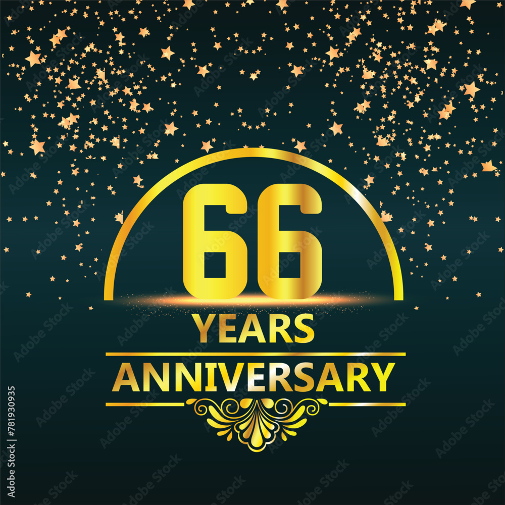 66th Anniversary logo design with golden numbers and red ribbon for ...