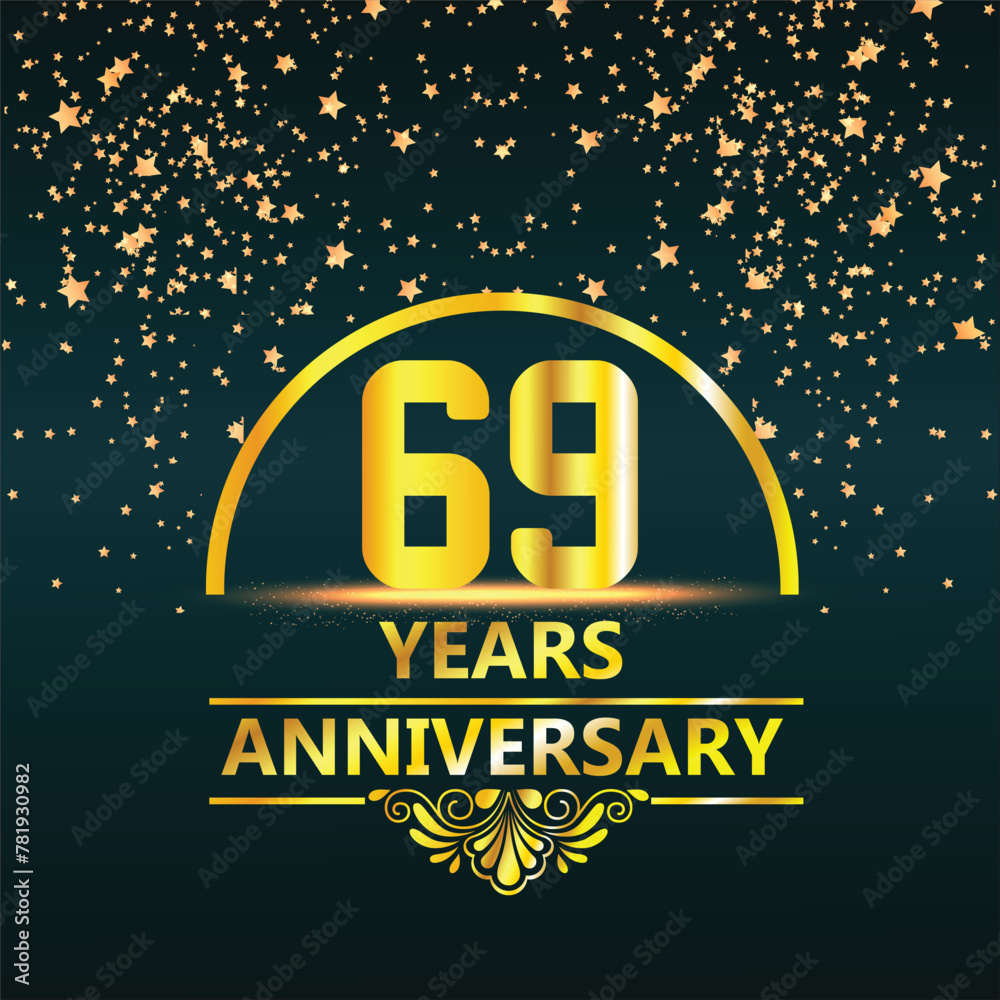 69th Anniversary logo design with golden numbers and red ribbon for ...