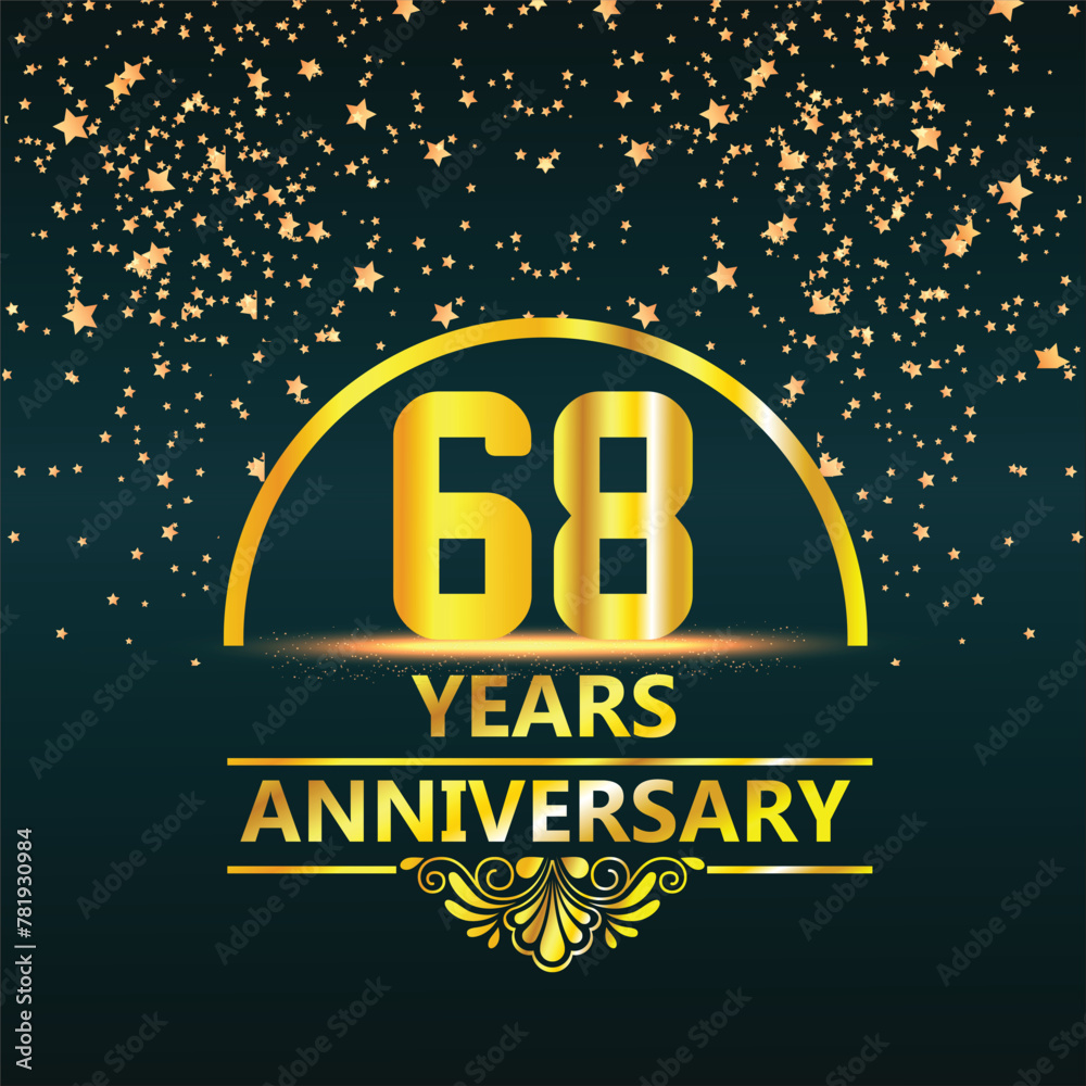 68th Anniversary logo design with golden numbers and red ribbon for ...