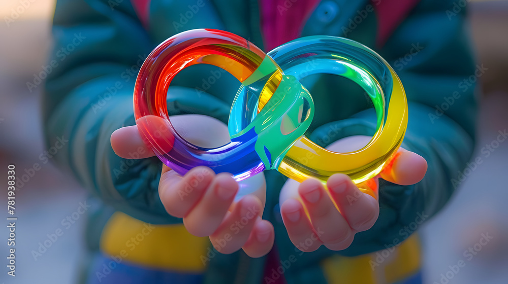 Kid hand holding autism infinity rainbow symbol sign. World autism ...