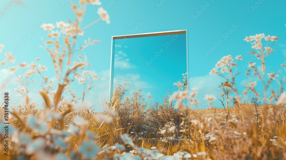 A serene self-reflection concept depicting a large mirror standing ...