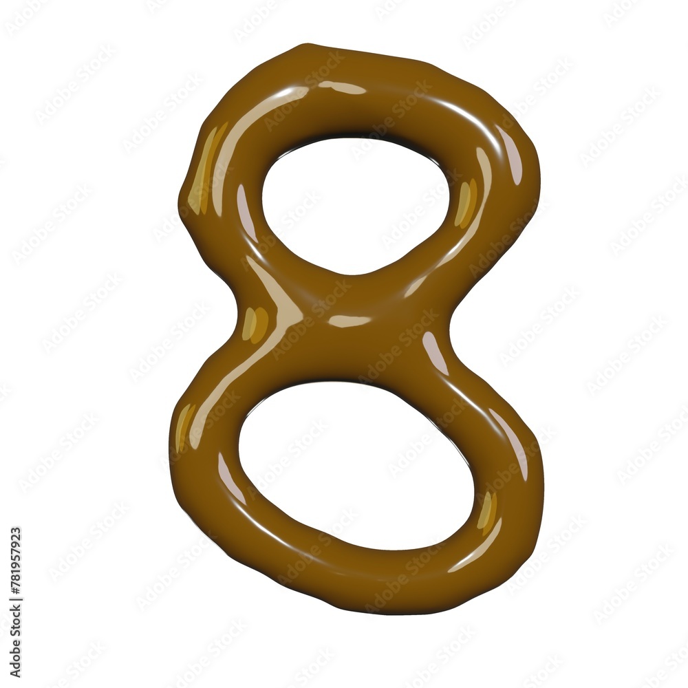 3d render of isolated on white of chocolate liquid number font for ...