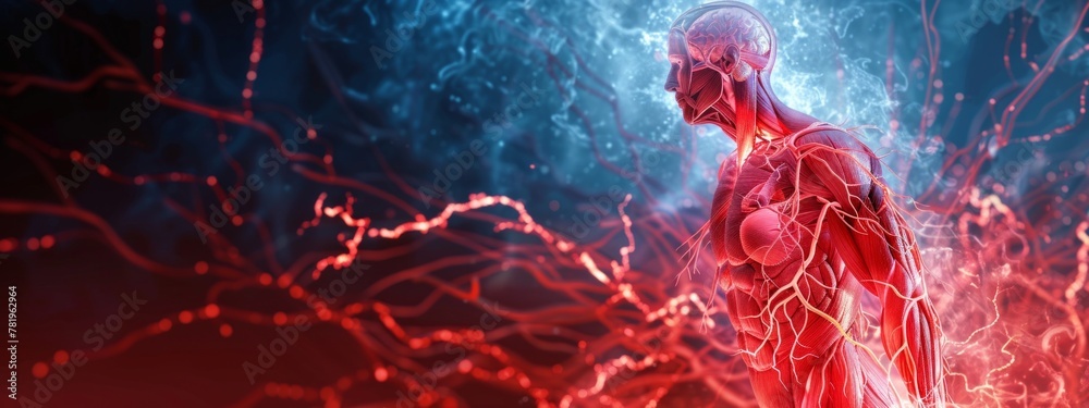 A background depicting the human circulatory system with arteries ...