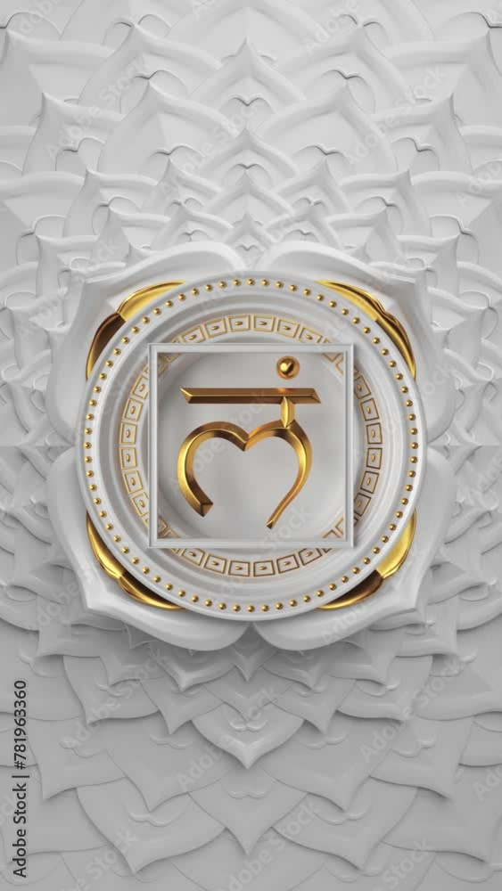 3d root chakra symbol rotating over white background. Seamless vertical ...