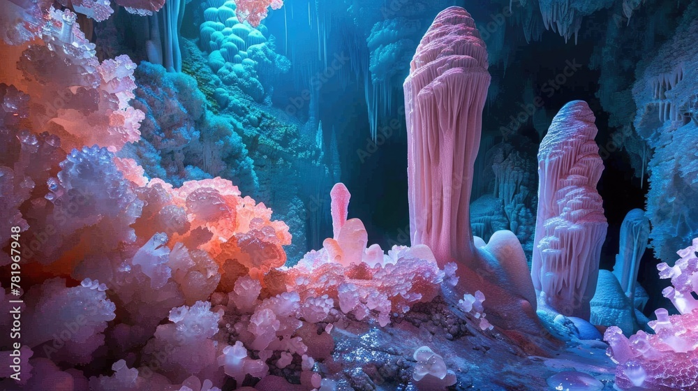 Beautiful Stalagmites in Detailed Cavern. Background of Cave Columns as ...