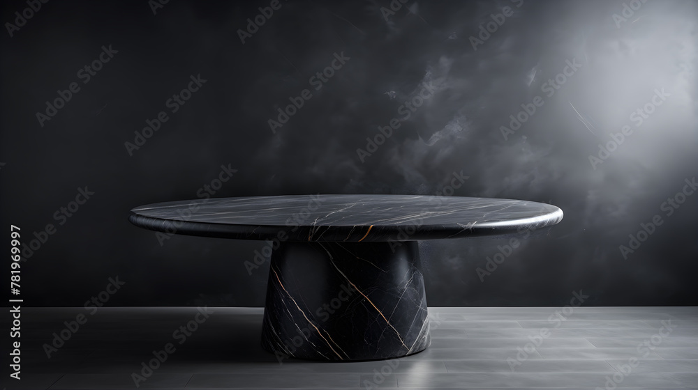 empty black marble table with dark black stone background for product ...
