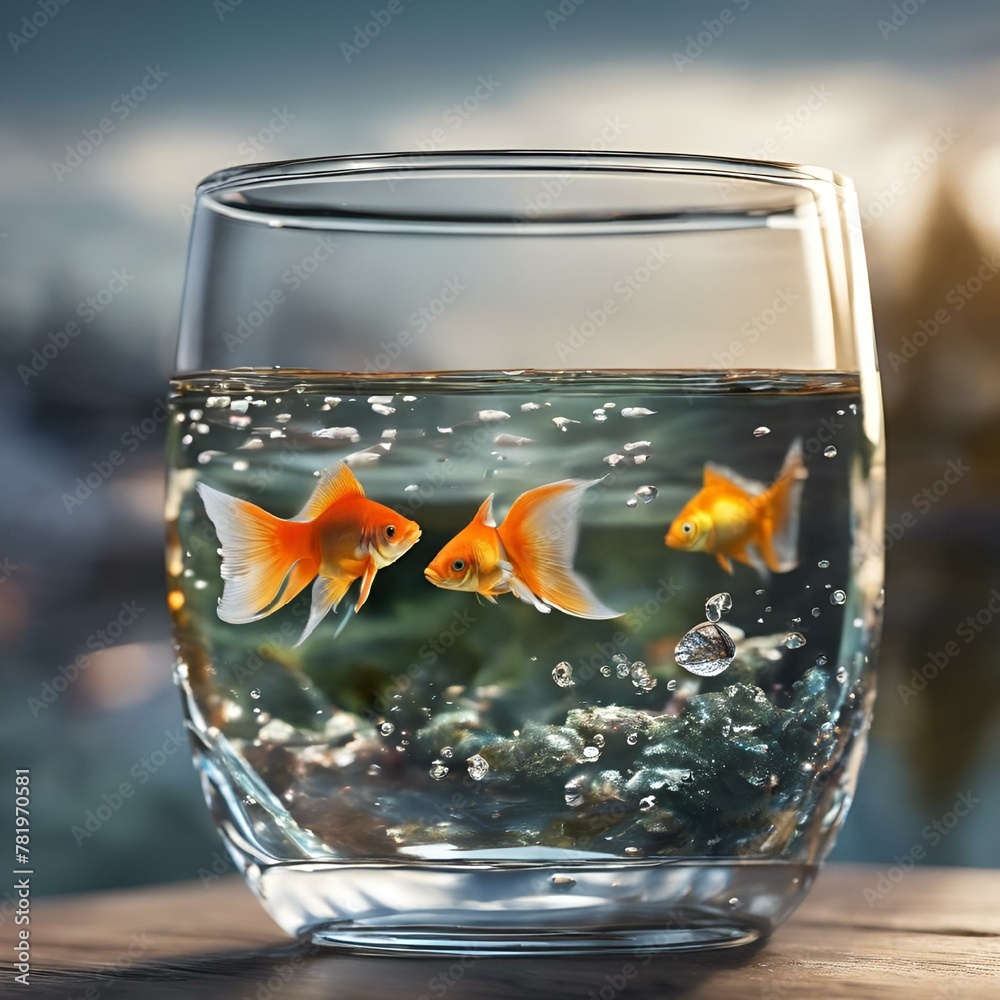 AI generated illustration of golden fish swim gracefully in a ...