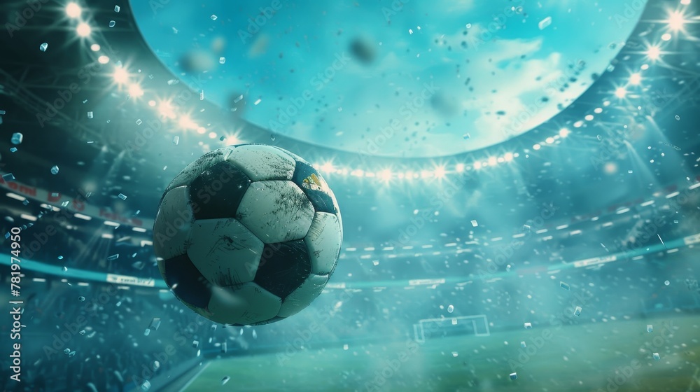 A soccer stadium alive with passion, the ball frozen mid-air, the ...
