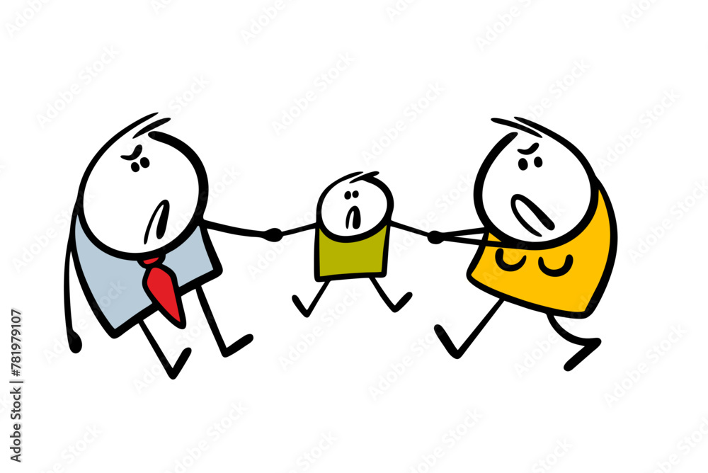 Father and mother pull their son hands in different directions. Vector ...