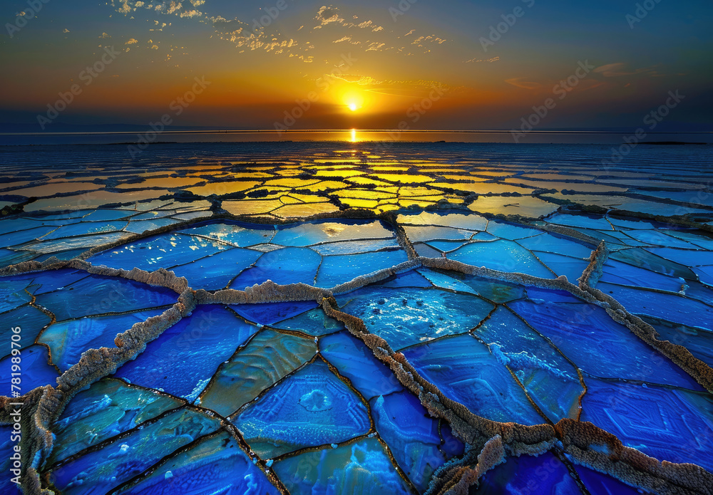 A vast expanse of somebody Lake in the Uyuni salt flats at sunset, with ...