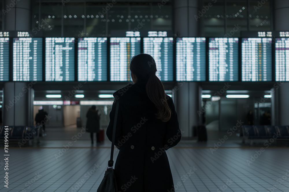 woman in a dark coat embodies the essence of anticipation. She stands ...