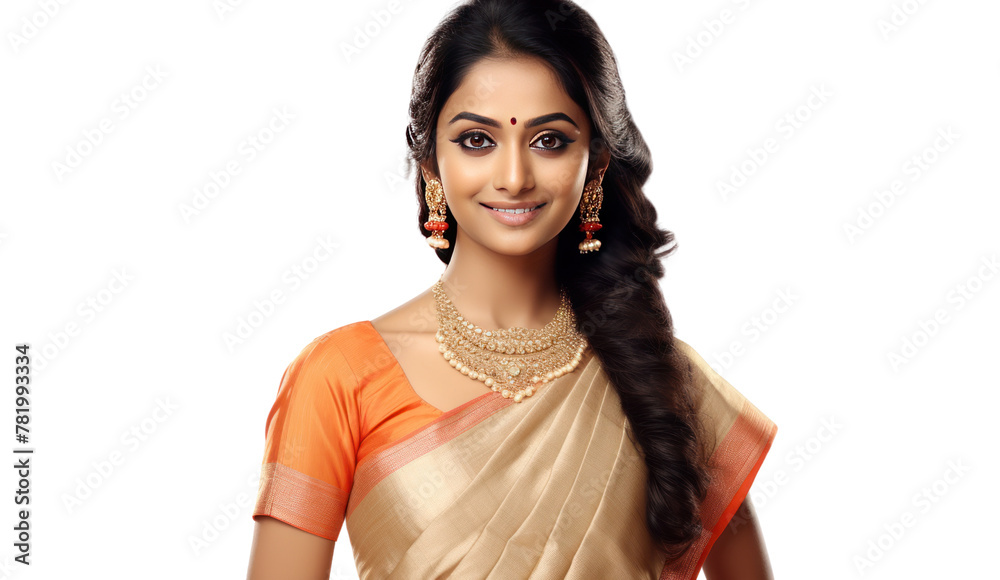Beautiful Indian woman in traditional dress isolated on transparent and ...