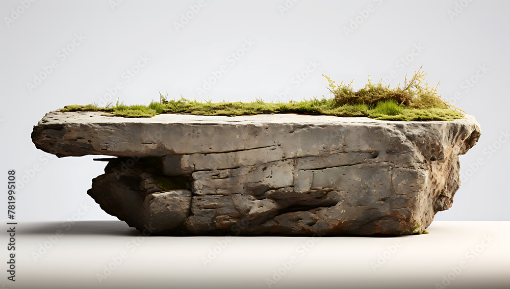 a large flat rock podium for product display, isolated on a white ...