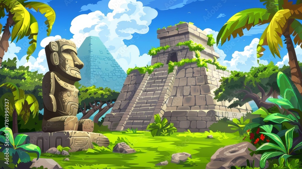 Easter island moais, ancient Mayan pyramids, Chichen Itza and Kukulkan ...