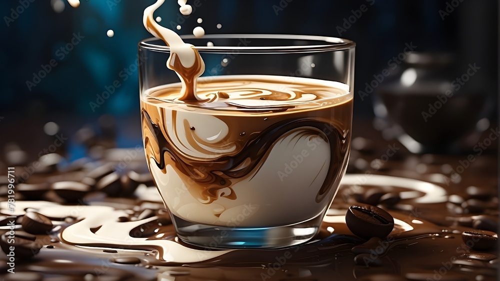 Dirty Coffee - A glass of espresso shot mixed with cold fresh milk in a ...